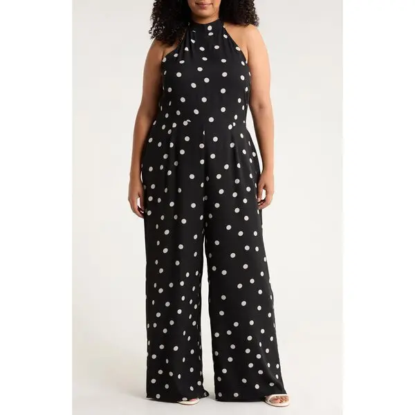 SUGARLIPS Kaline Polka Dot Jumpsuit - Ivory-black-dot