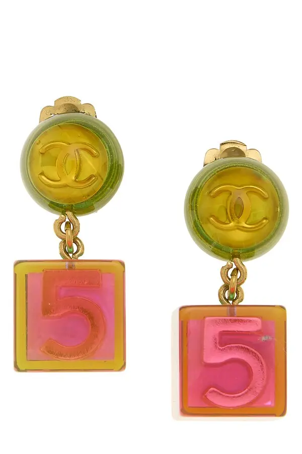 Chanel Acrylic 'cc' Dangle Earrings - Multi