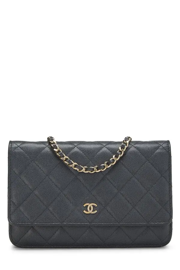 Chanel Caviar Classic Quilted Wallet On Chain - Navy