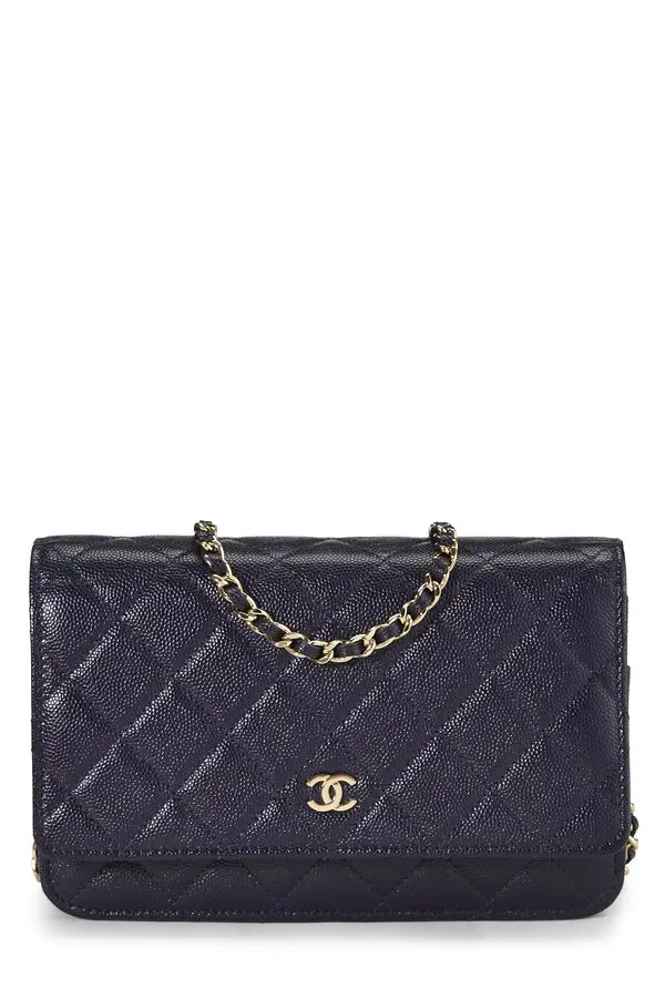 Chanel Caviar Classic Quilted Wallet On Chain - Navy