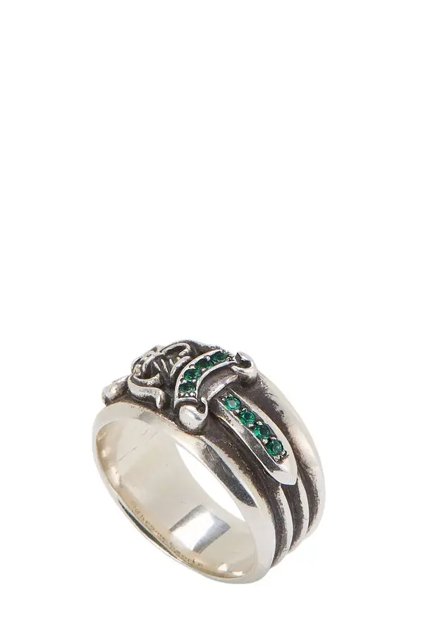 Chrome Hearts Sterling Emerald Dagger Ring - Silver