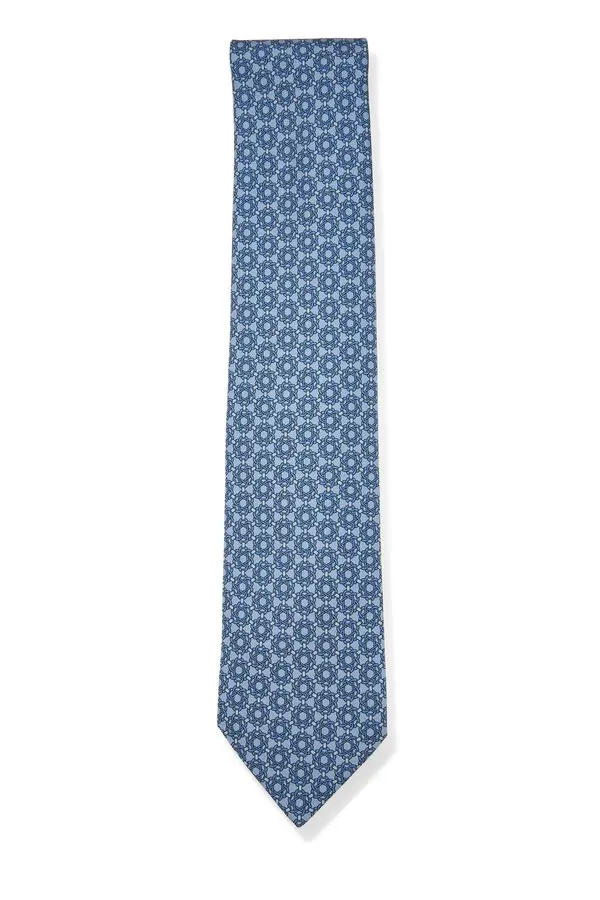 Hermès Printed Silk Necktie - Blue