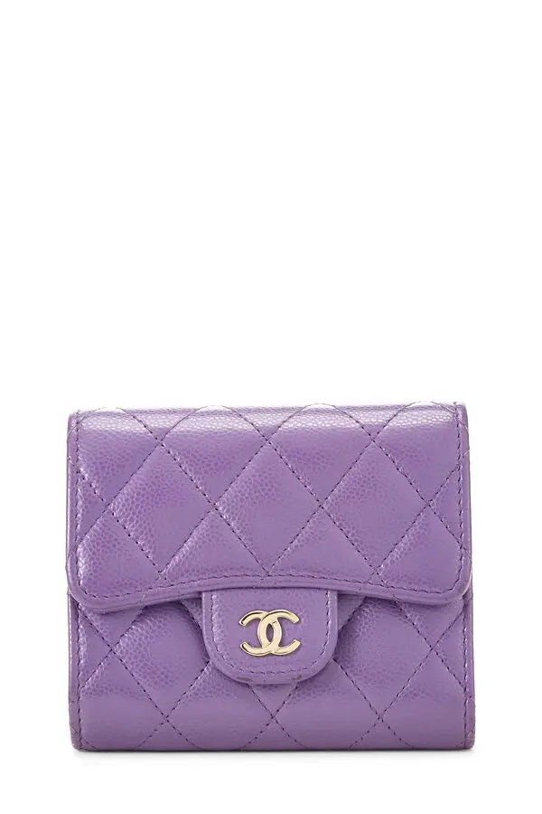 Chanel Lambskin Classic Flap Compact Wallet - Purple
