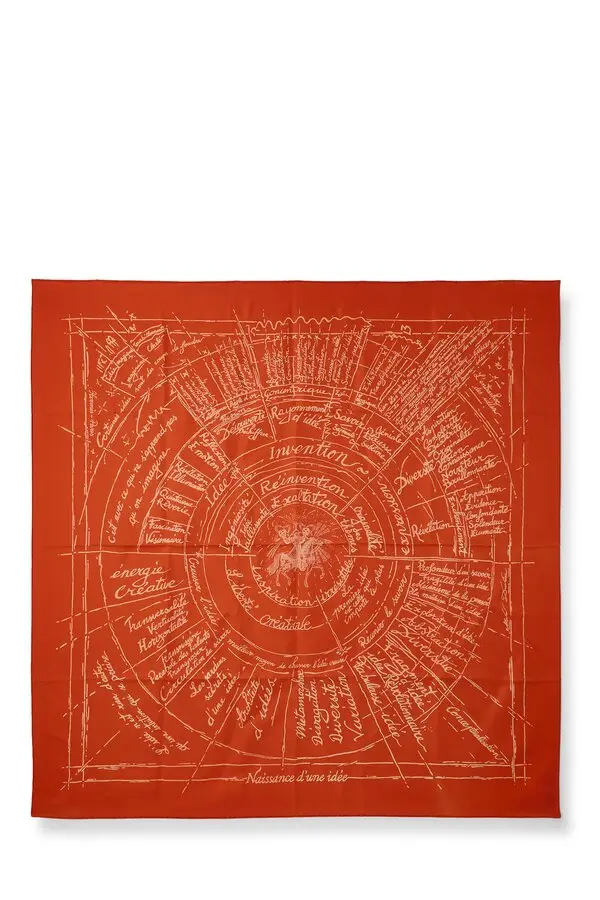 Hermès Multicolor 'naissance D'une Idee' Silk Scarf 90 - Orange