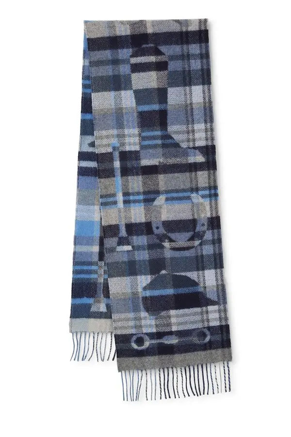 Hermès Plaid Monogram Cashmere Scarf - Blue
