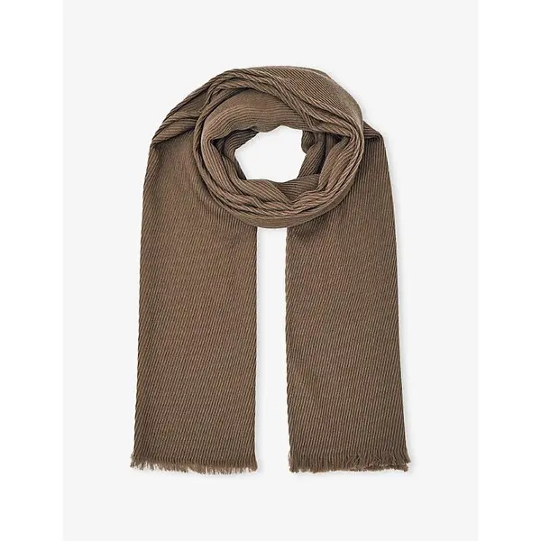 REISS Penny Pleated Wool Scarf - Taupe