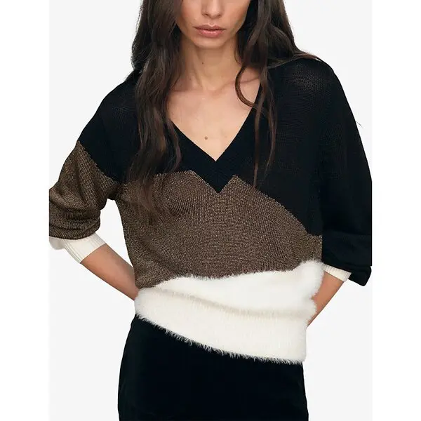 REISS Stretch-knit Color-block Jumper