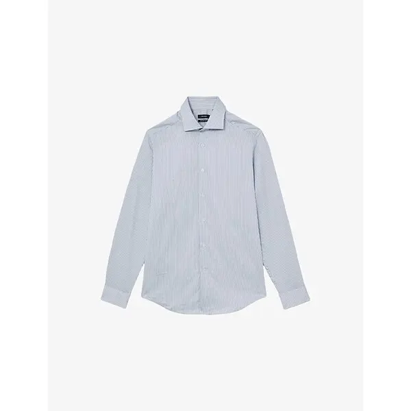 REISS Remote Slim-fit Cotton-sateen Shirt - Blue Stripe