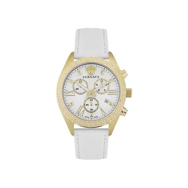 Versace Greca Chrono Leather Watch - Gold