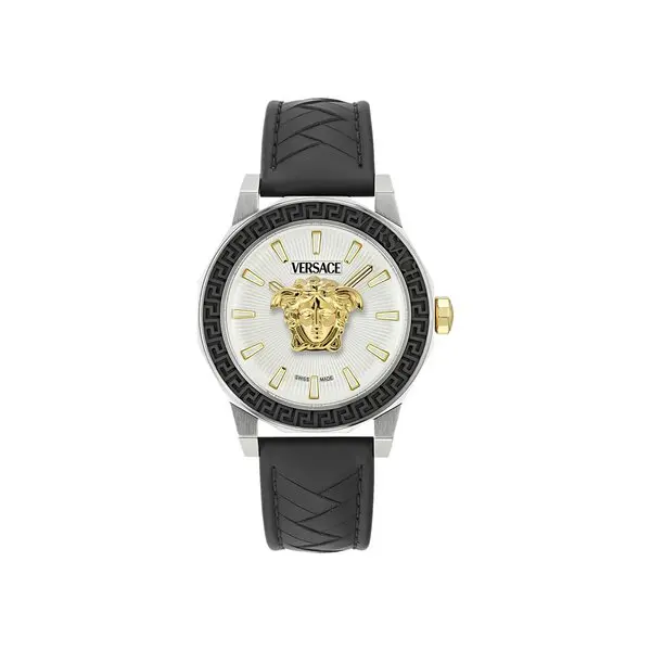 Versace Medusa Deco Leather Stainless Steel Watch - Silver