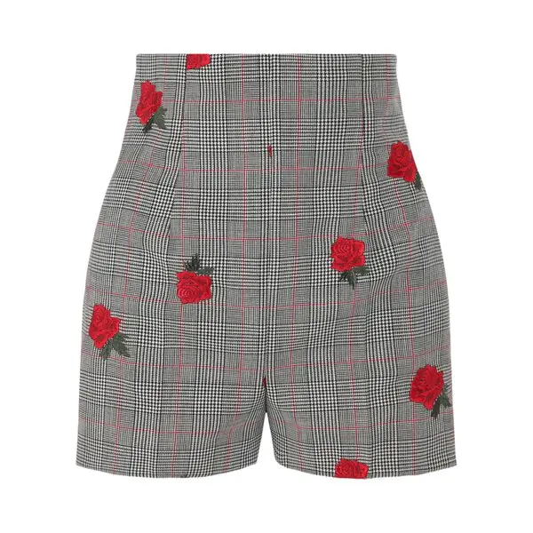 Versace Rose Embroidered Check Print Shorts