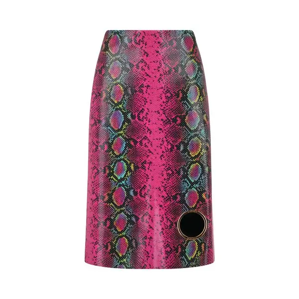 Versace Python Print Leather Midi Skirt