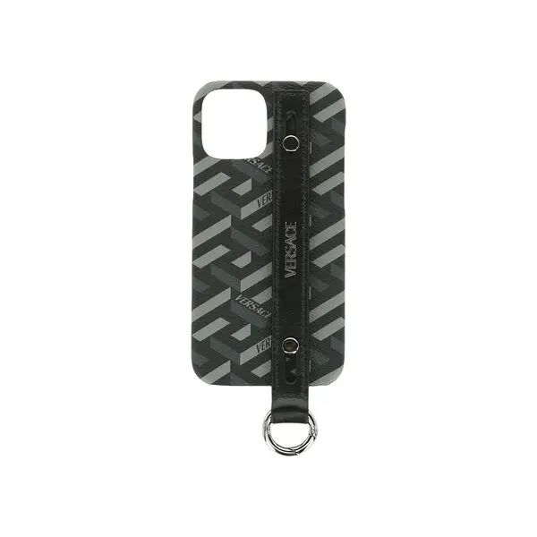 Versace Coated Canvas La Greca Iphone 12 Case - Black