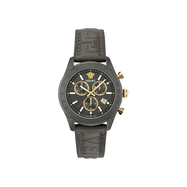 Versace Chrono Master Leather Watch - Black