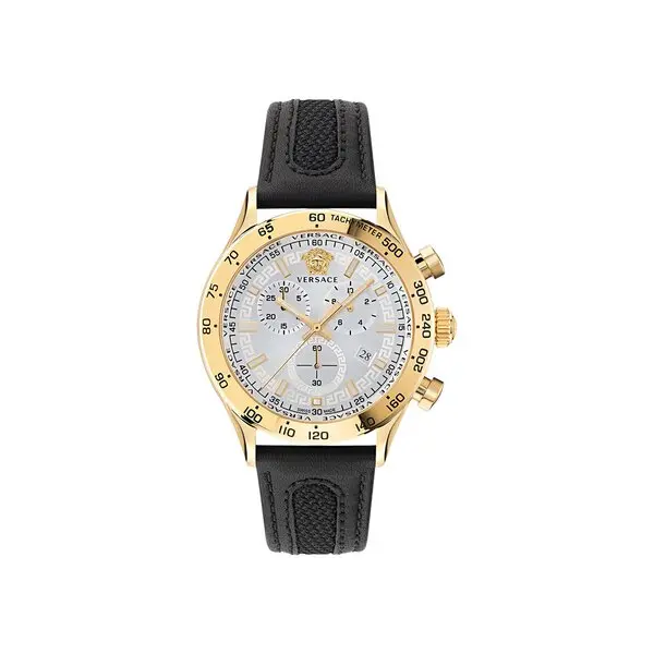 Versace Hellenyium Chrono Leather Watch - Gold