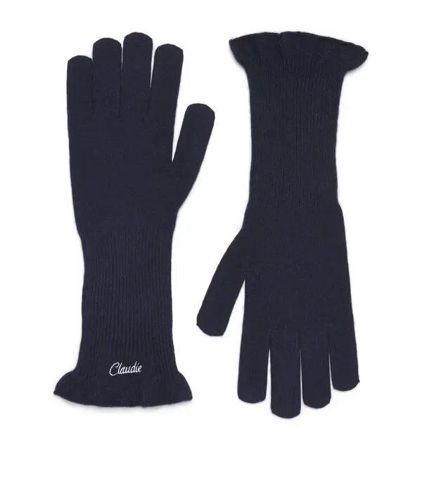 Claudie Pierlot Cashmere-blend Gloves With Logo - Blue