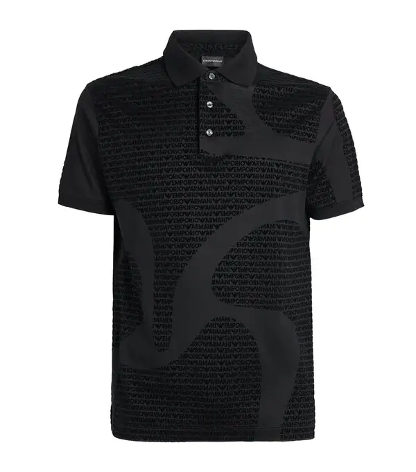 Emporio Armani All-over Logo Polo Shirt - Black