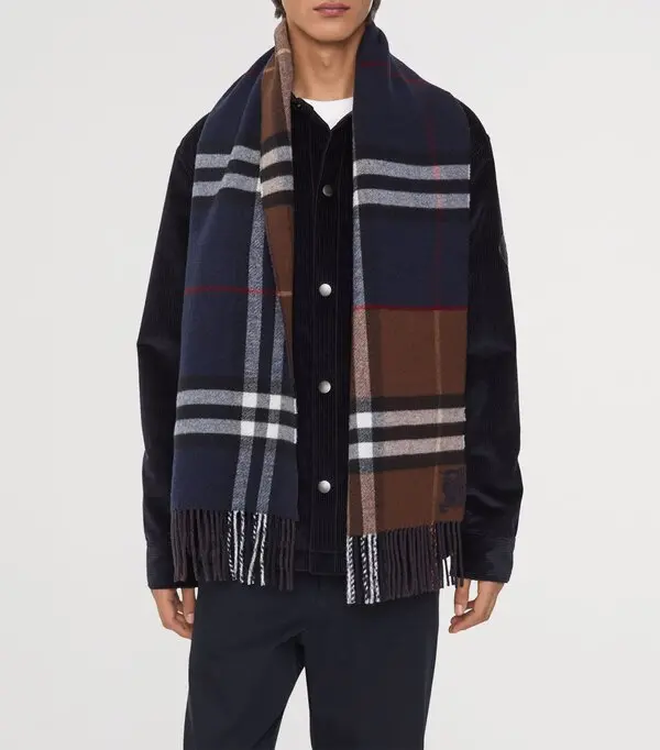 Burberry Cashmere Contrast Check Scarf - Blue
