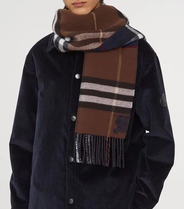 Burberry Cashmere Contrast Check Scarf - Blue
