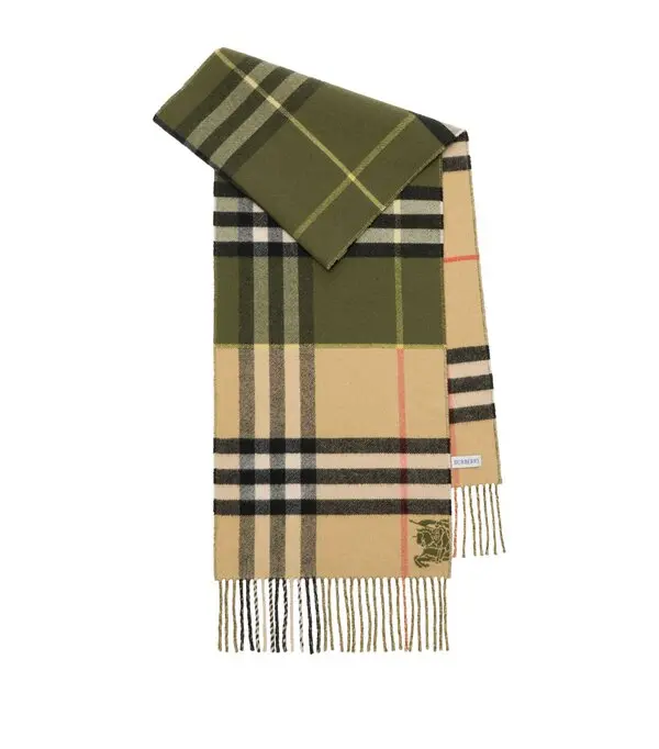 Burberry Cashmere Contrast Check Scarf - Green