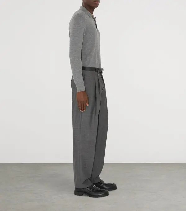 Burberry Wool Check-detail Long-sleeve Polo Shirt - Grey