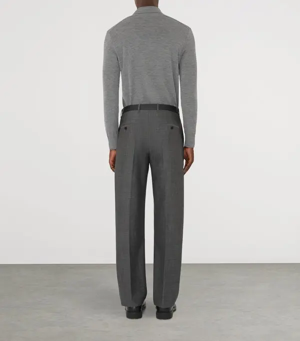 Burberry Wool Check-detail Long-sleeve Polo Shirt - Grey