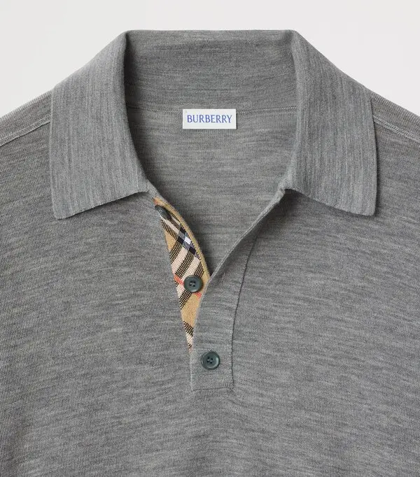 Burberry Wool Check-detail Long-sleeve Polo Shirt - Grey