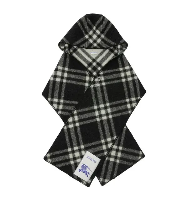 Burberry Wool Check Hooded Scarf - Black