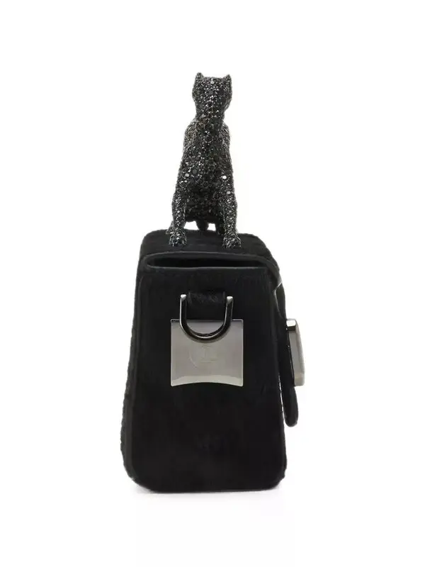 LANVIN Leather Crossbody Bag With Crystal-embellished Panther Handle - Black