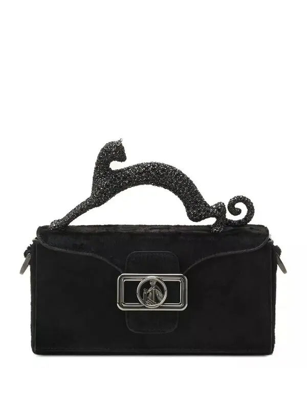 LANVIN Leather Crossbody Bag With Crystal-embellished Panther Handle - Black