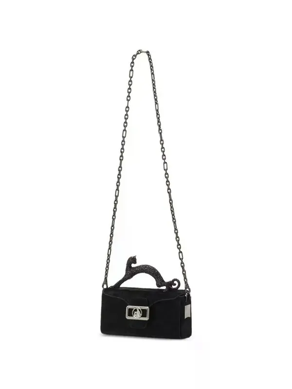 LANVIN Leather Crossbody Bag With Crystal-embellished Panther Handle - Black