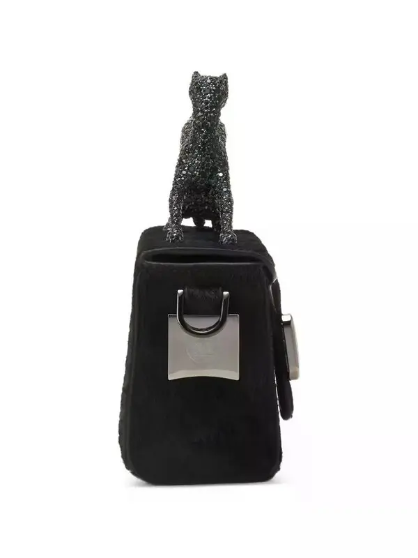 LANVIN Leather Crossbody Bag With Crystal-embellished Panther Handle - Black