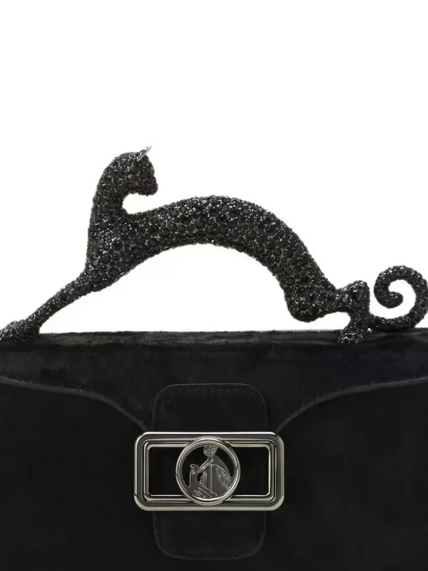 LANVIN Leather Crossbody Bag With Crystal-embellished Panther Handle - Black