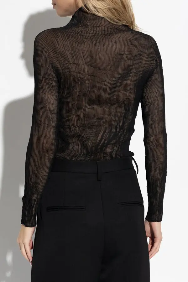 Issey Miyake Pleated Turtleneck Top - Black