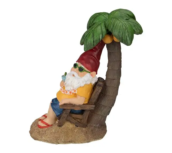 NORTHLIGHT 12.25' Tropical Gnome With Palm Tree Garden Statue - One-color