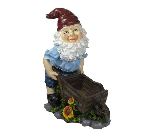 NORTHLIGHT 20' Blue And Brown Wheelbarrow Gnome Garden Statue - One-color