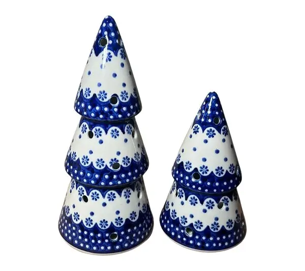 LIDIA'S POLISH POTTERY Set Of 2 Luminary Trees - One-color