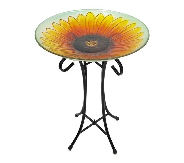 NORTHLIGHT 20.5' Yellow Sunflower Glass Bird Ba H With Stand - One-color