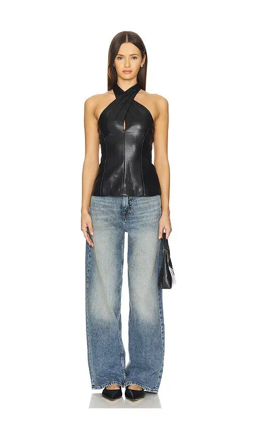 Astr The Label Yaritza Faux Leather Top