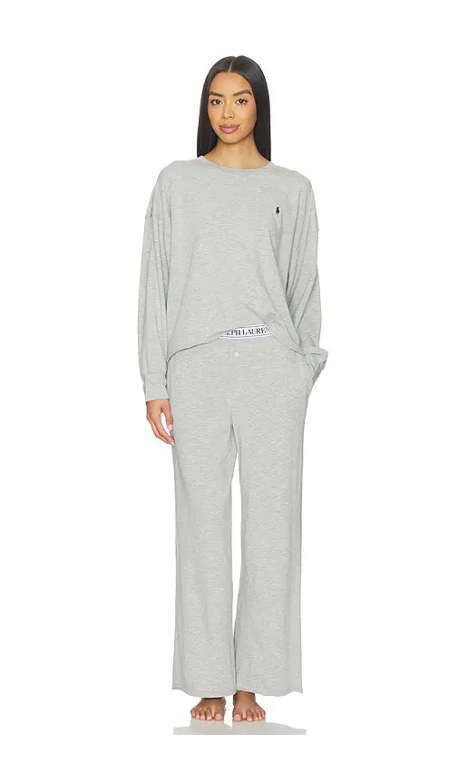 Polo Ralph Lauren Crew Neck & Wide Leg Pant Set - Heather Grey