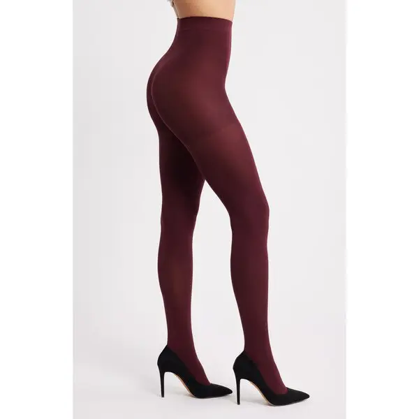 HIGH HEEL JUNGLE 80-denier Opaque Control Top Tights With Velvet Finish - Burgundy