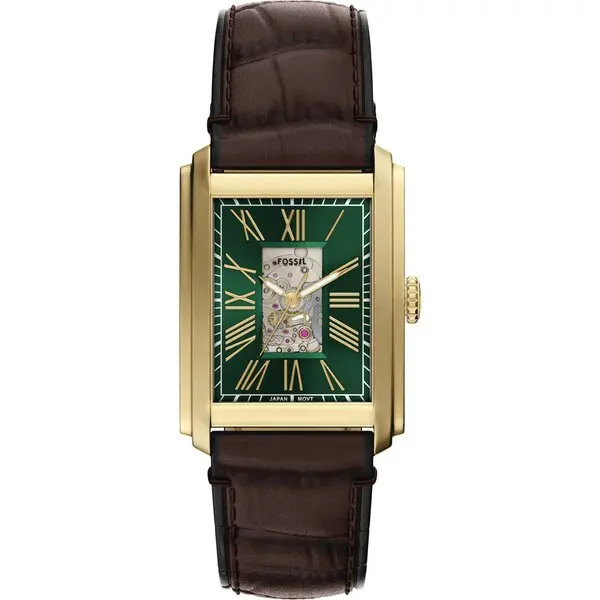 Fossil Carraway Open Heart Leather Strap Watch - Brown/green