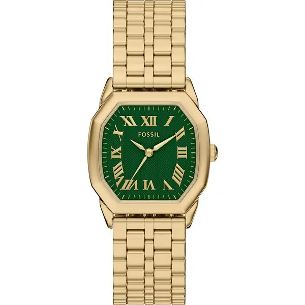 Fossil Bracelet Watch With Green Guilloche Dial - Gold