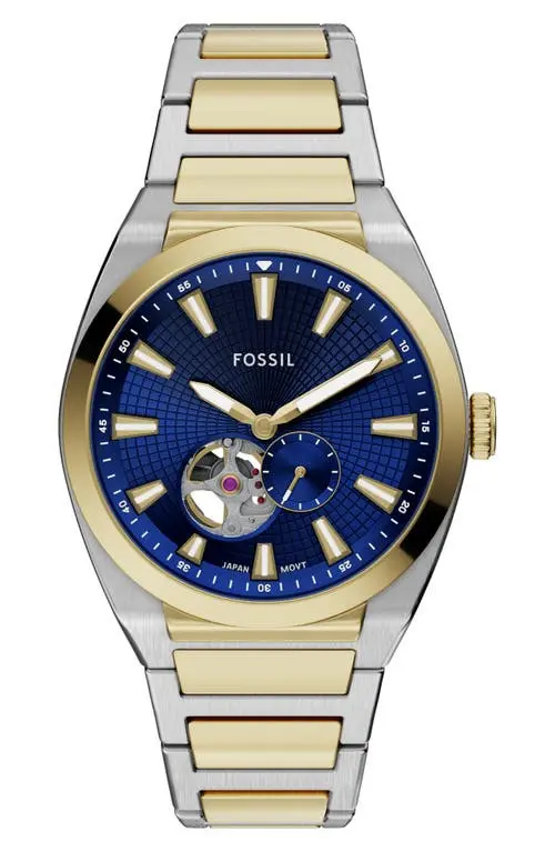 Fossil Everett Automatic Bracelet Watch - Two Tone/blue