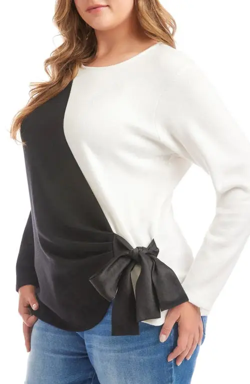 Karen Kane Colorblock Satin Bow Knit Top