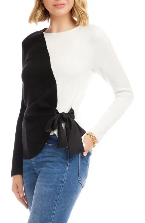 Karen Kane Colorblock Knit Top With Satin Bow