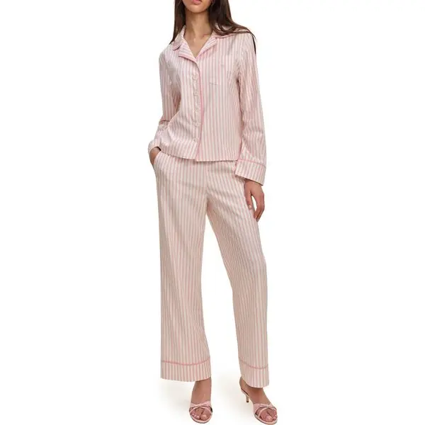 REFORMATION Contrast Piping Stretch Organic Cotton Pajamas - Hummingbird Stripe