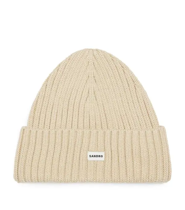 Sandro Wool-blend Ribbed Beanie - Beige