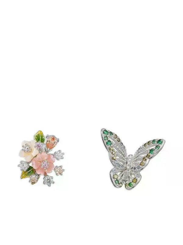 ANABELA CHAN 14k White Gold Vermeil Butterfly Bouquet Multi-stone Earrings - Silver