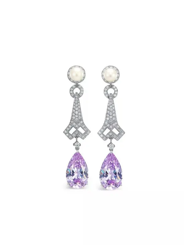 ANABELA CHAN 14k White Gold Amethyst And Diamond Drop Earrings - Purple